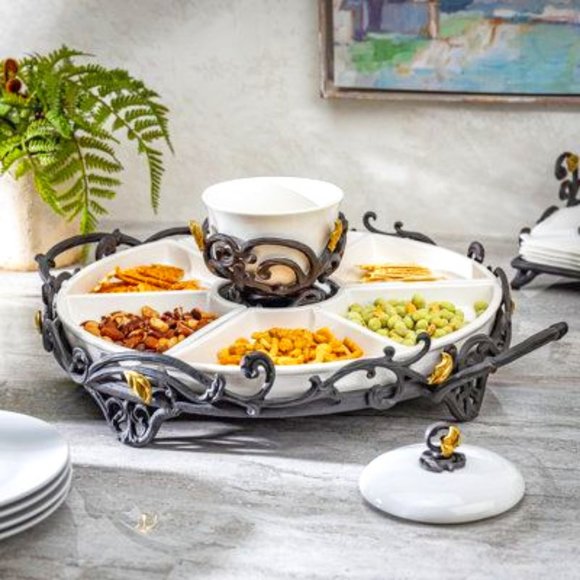 GG Collection | Dining | Gg Collection Gold Leaf White Stoneware Server ...